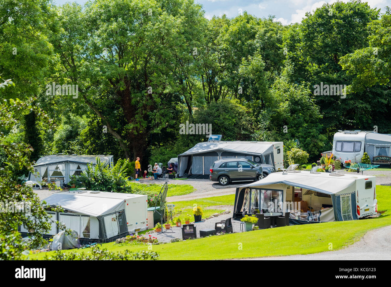Summer holidays in the UK: Touring caravans on a campsite UK Stock ...
