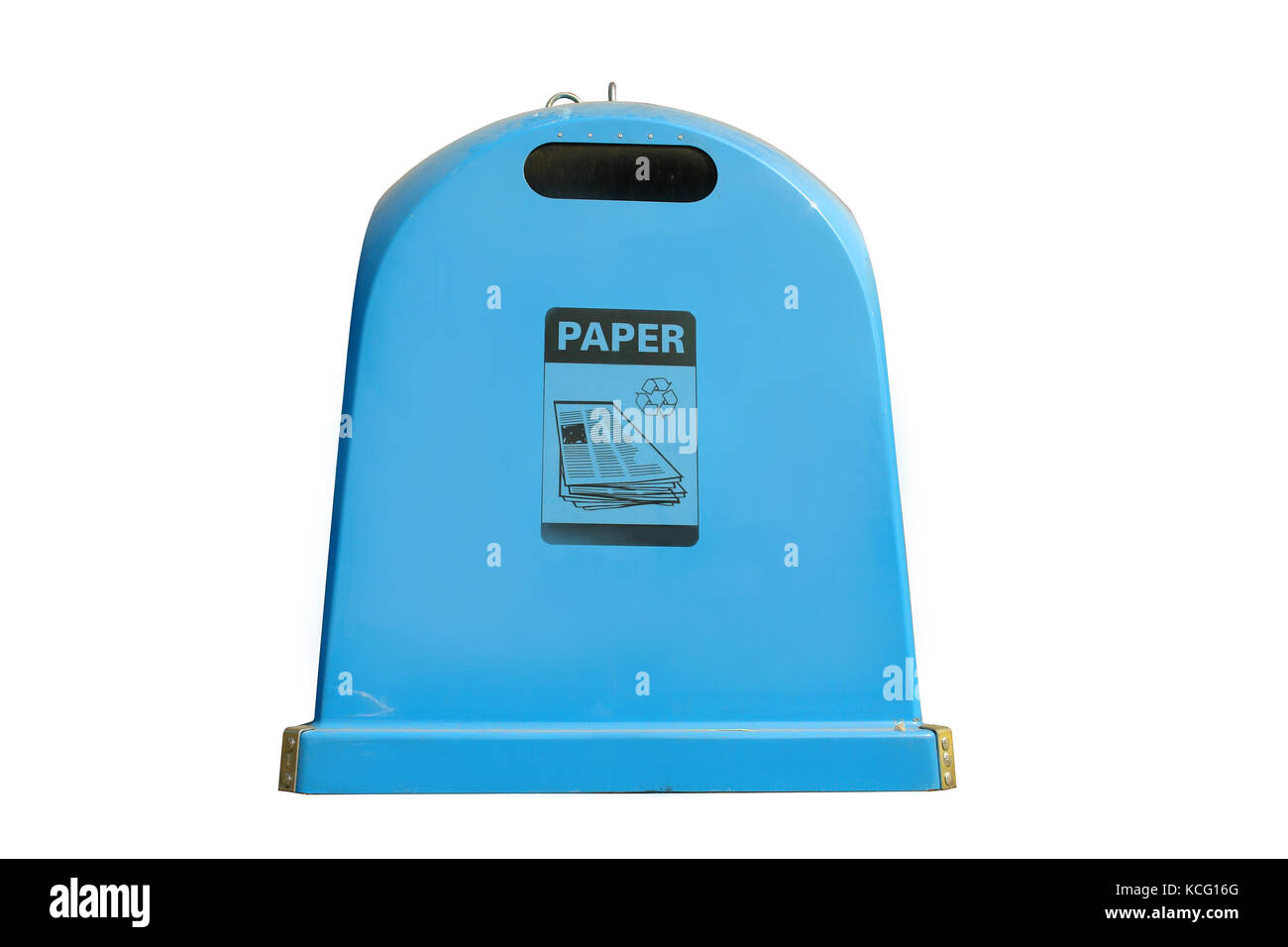 Blue paper recycle container over white background Stock Photo - Alamy