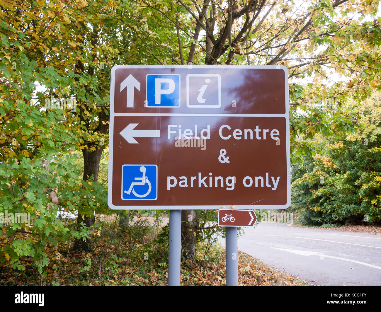 big brown square parking sign with icons pole metal day road; Essex ...