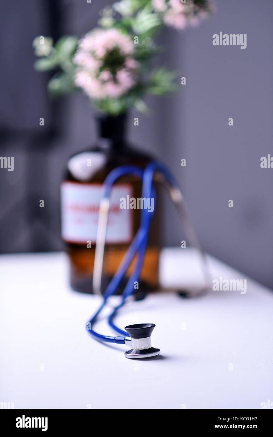 The stethoscope on the doctor's Desk Stock Photo - Alamy