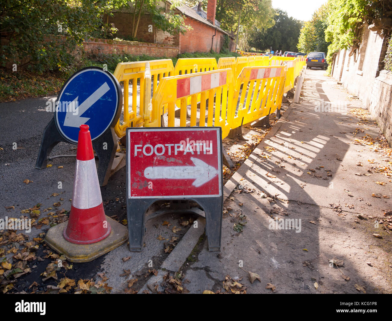 foot path red diversion road sign construction way direction; Essex ...