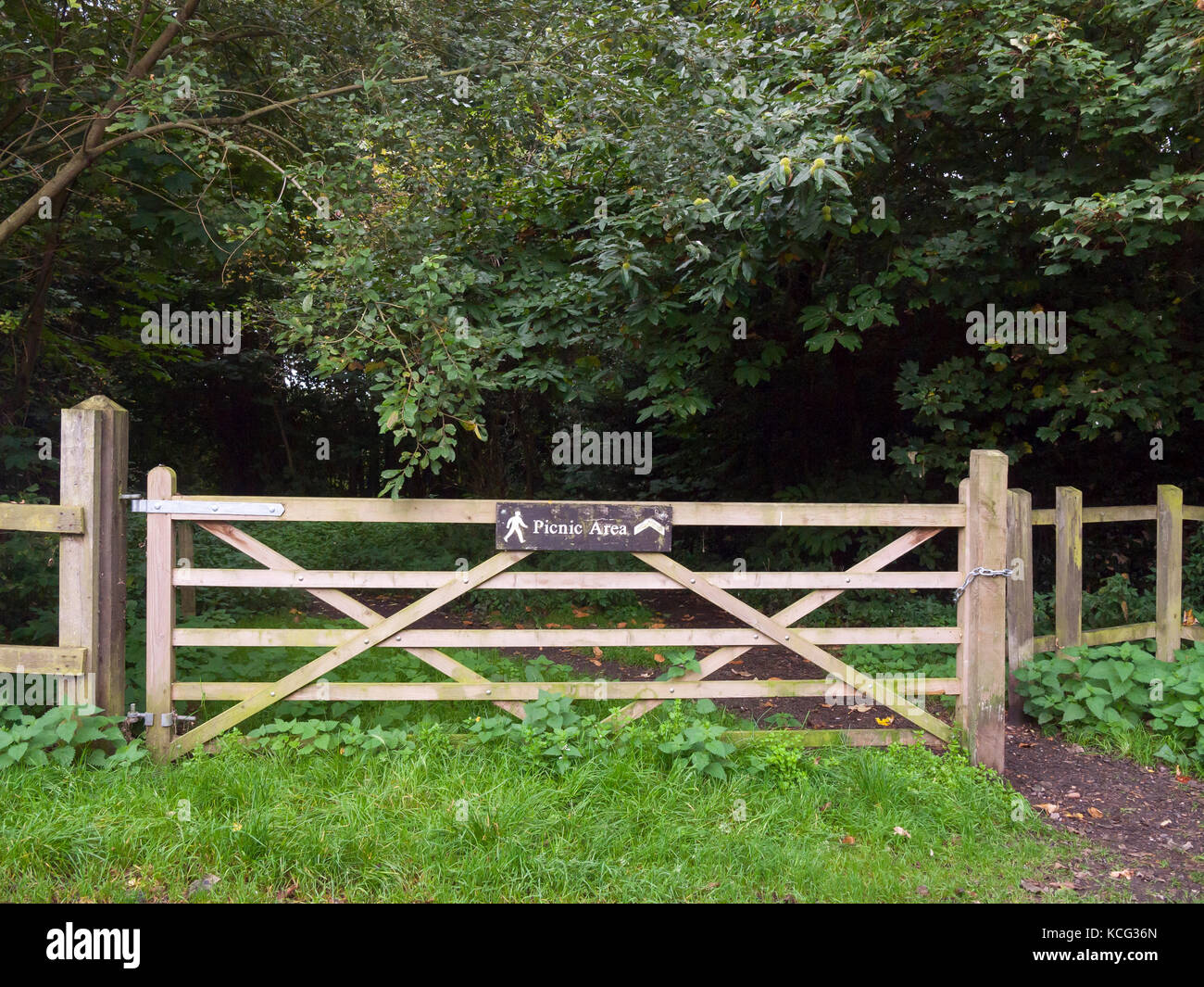 picnic area public sign on wooden fence countryside; Essex; England; UK ...