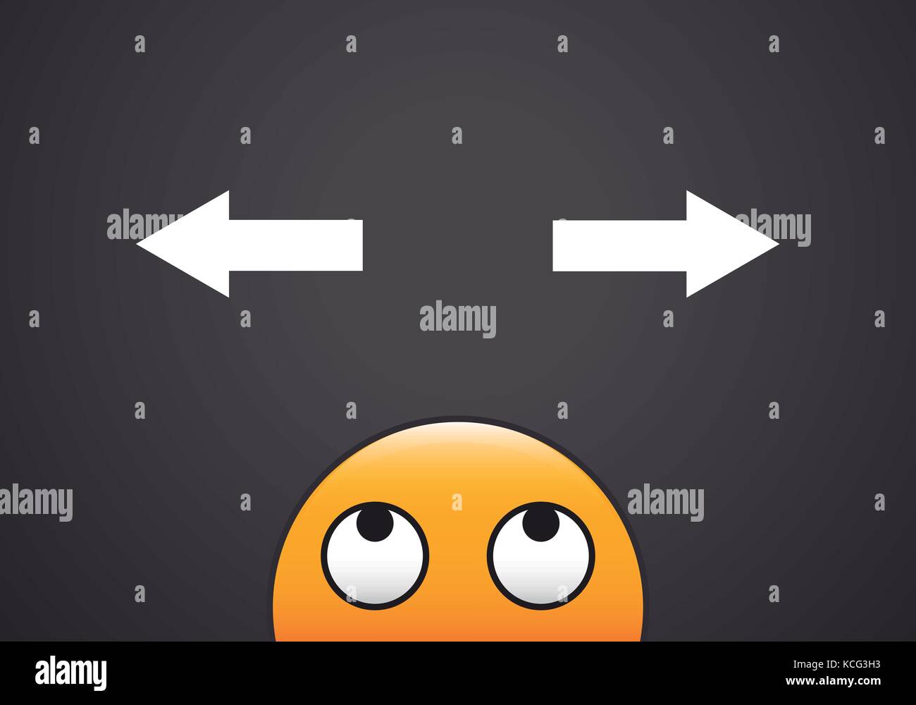 Emoticon in doubt between 2 different directions, choices, decisions ...