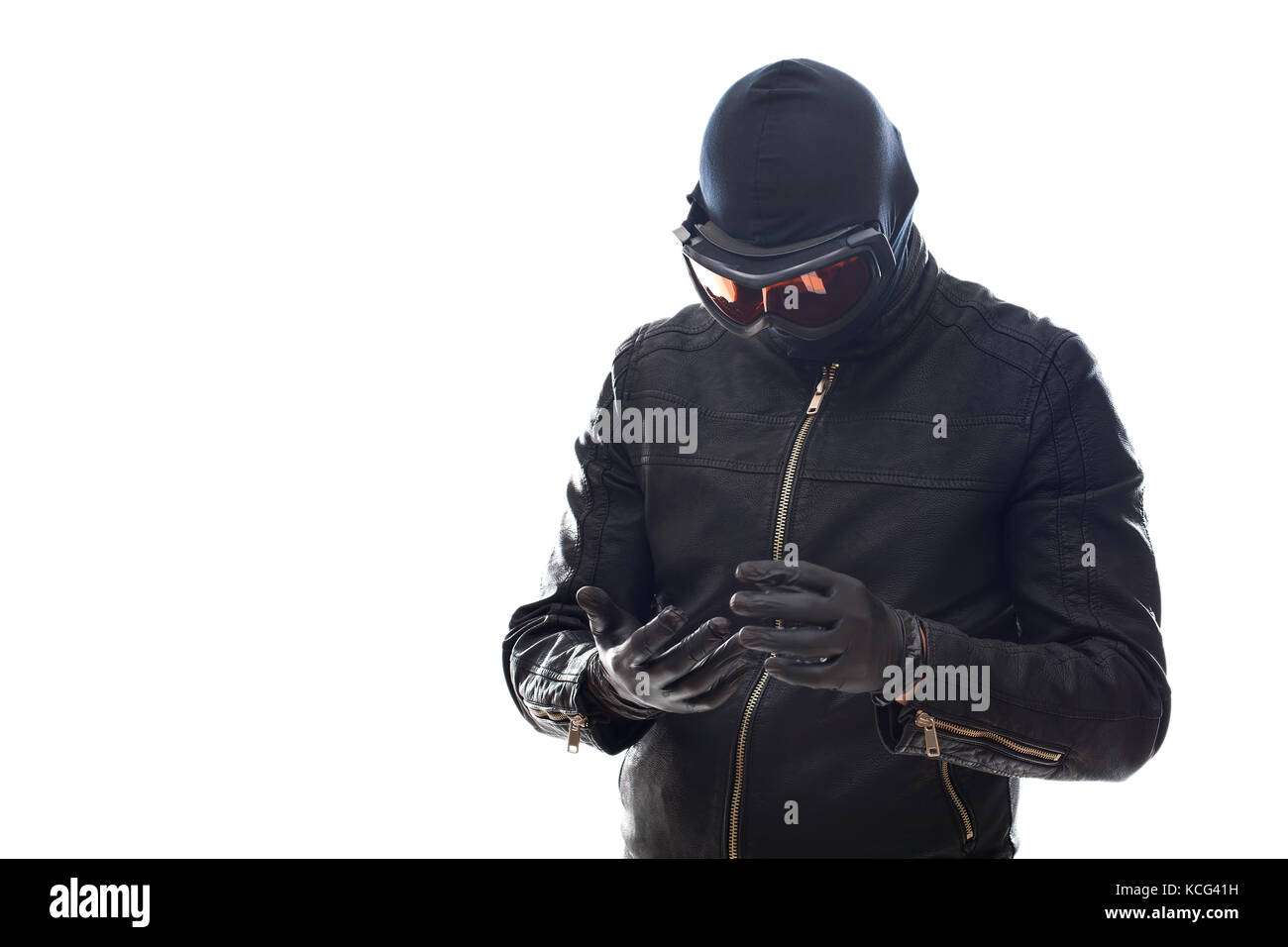 Dangerous burglar dressed in black wearing a mask on head - isolated ...