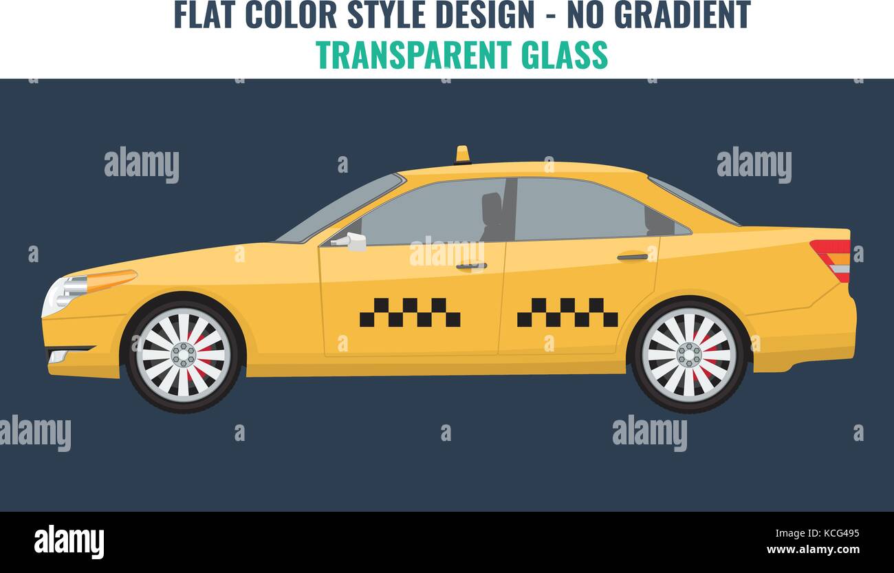 Yellow taxi car with high detailed but flat color design. Illustrated ...