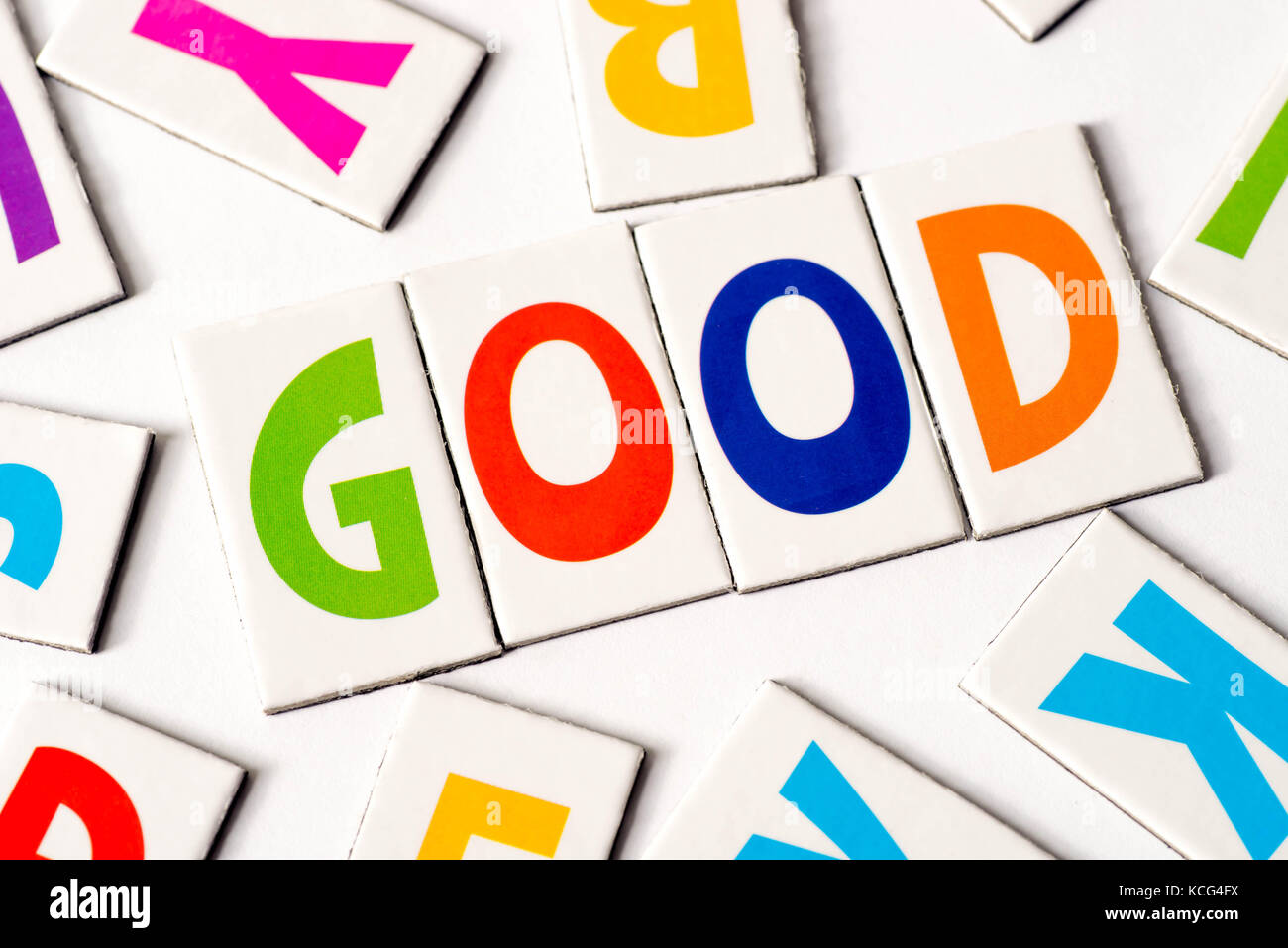 word good made of colorful letters on white background Stock Photo - Alamy