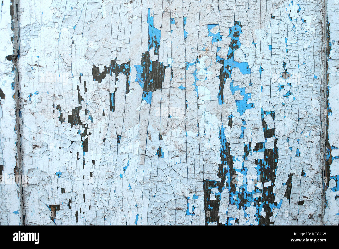 Old wooden painted light blue rustic background with peeling paint ...