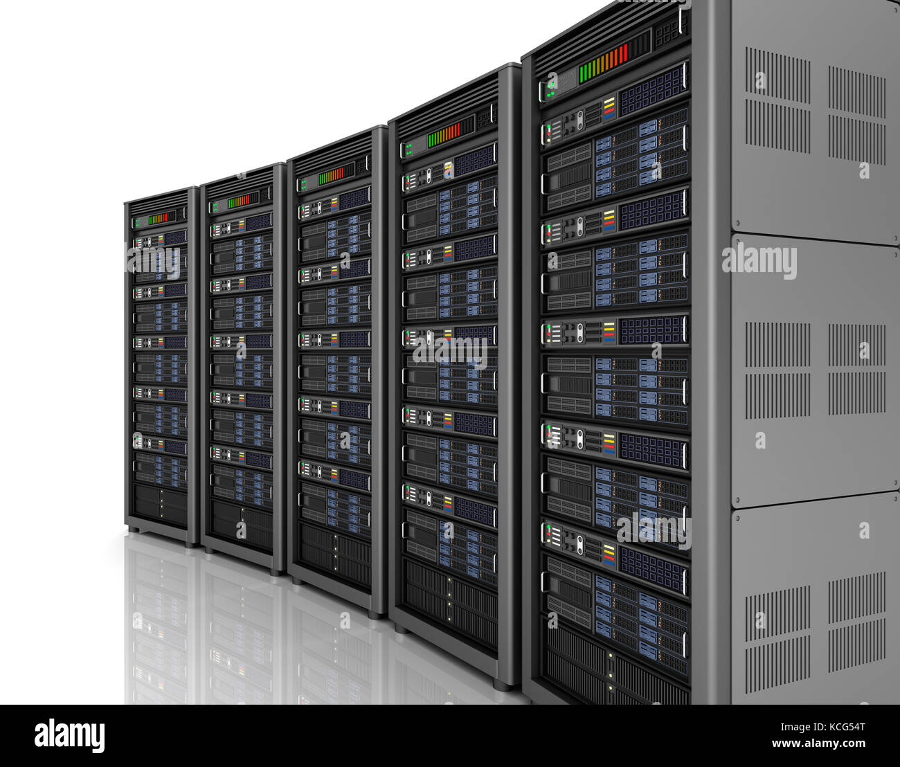 Row of network servers in data center isolated on white background . 3D ...