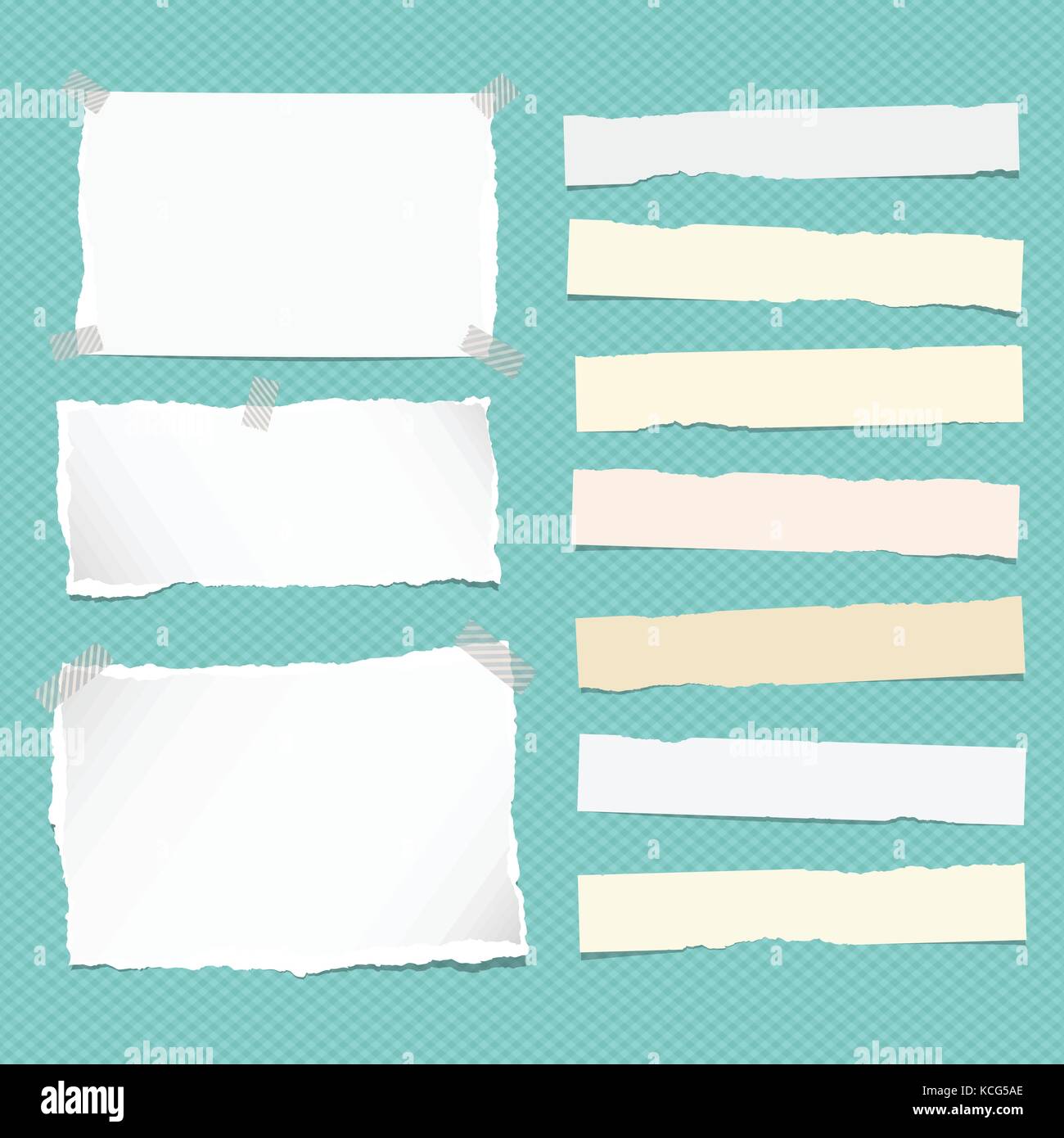 White and yellow ripped strips note, copybook, notebook paper stuck on ...