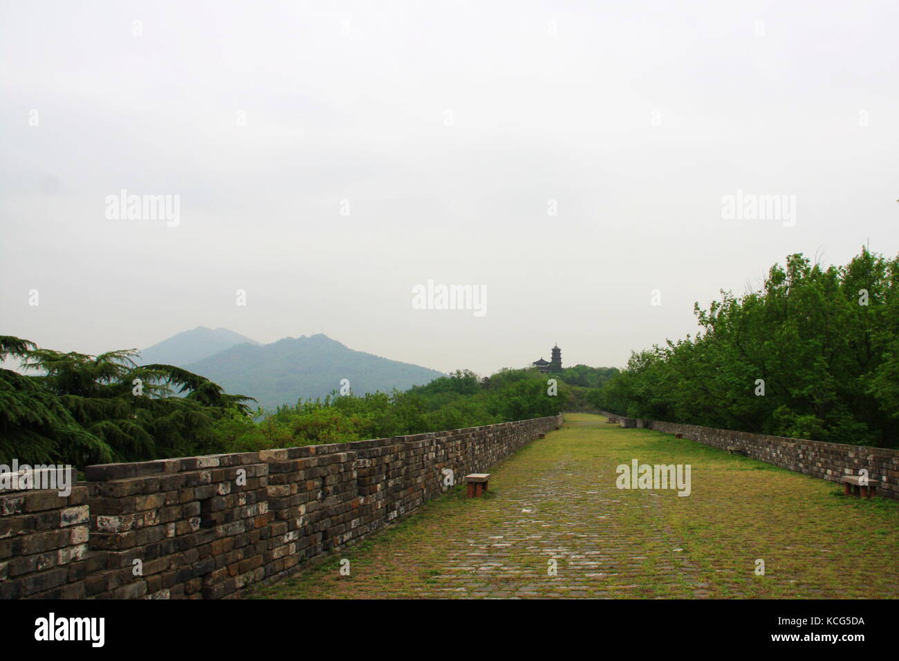the Nanjing Old City Wall with a view of the City and Mountain. Nanjing ...