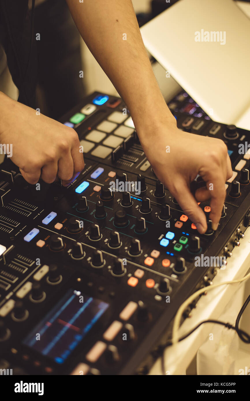 Soundman at audio board Stock Photo - Alamy