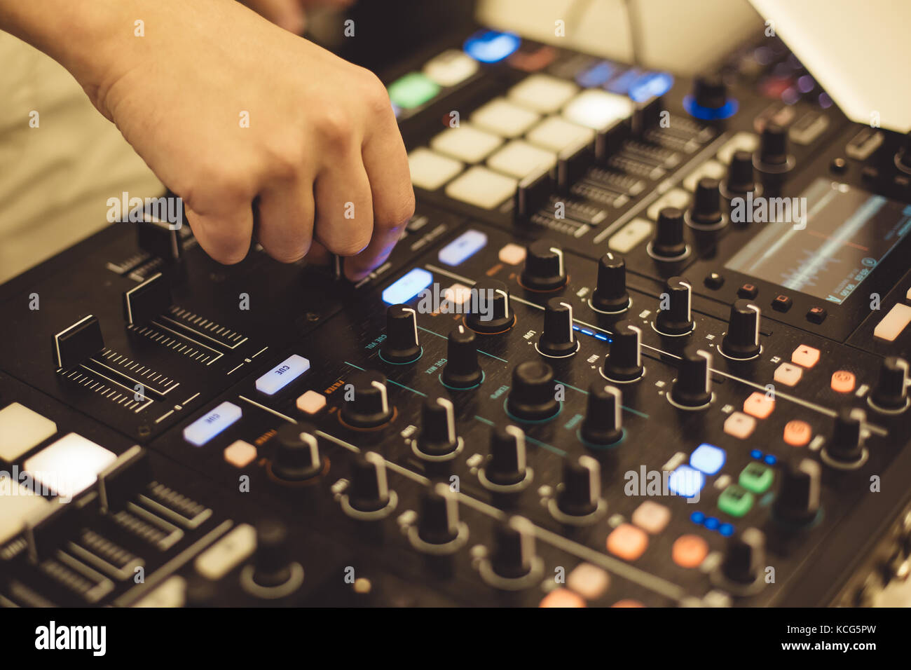 Soundman at audio board Stock Photo - Alamy