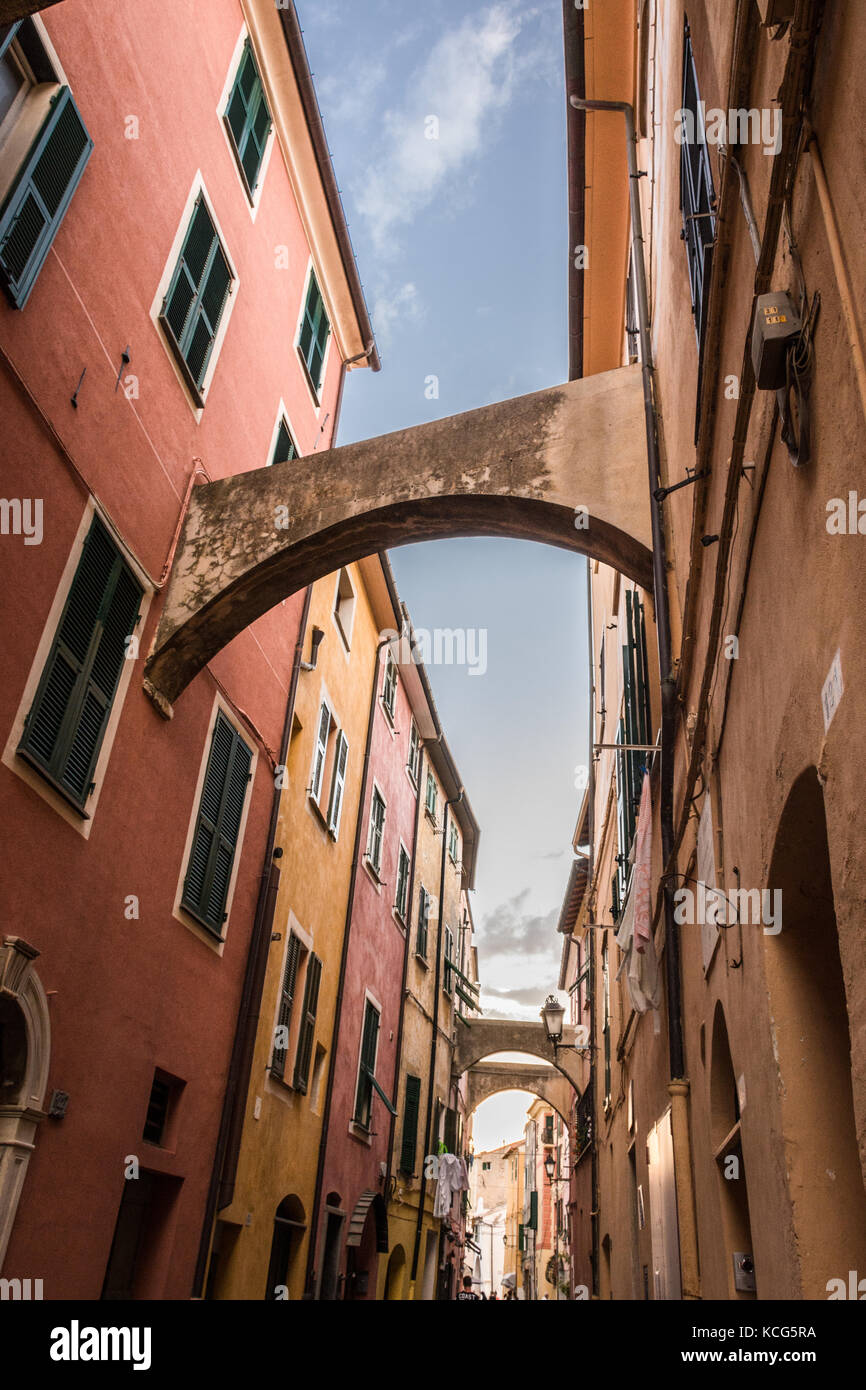 view of typical alley of old Ligure village,Riva Ligure Stock Photo - Alamy