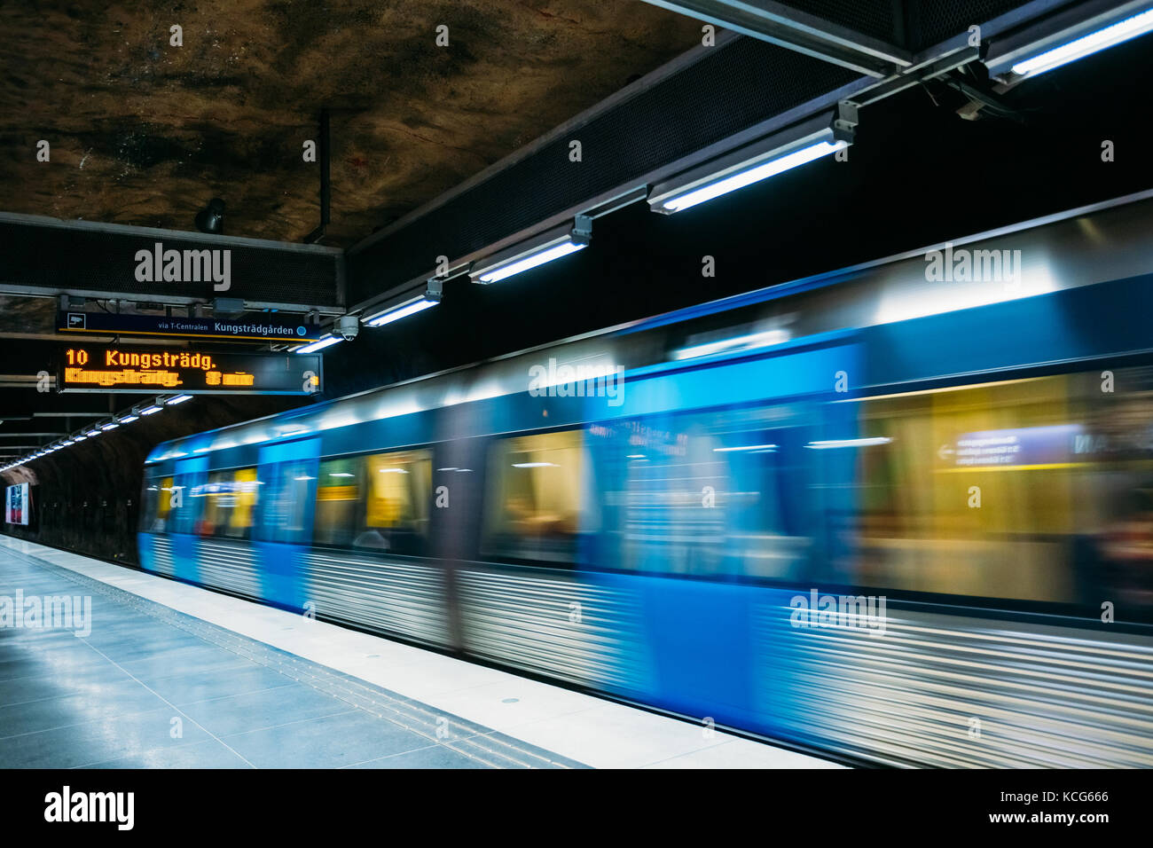 Stockholm, Sweden. Modern Illuminated Metro Underground Subway Station ...