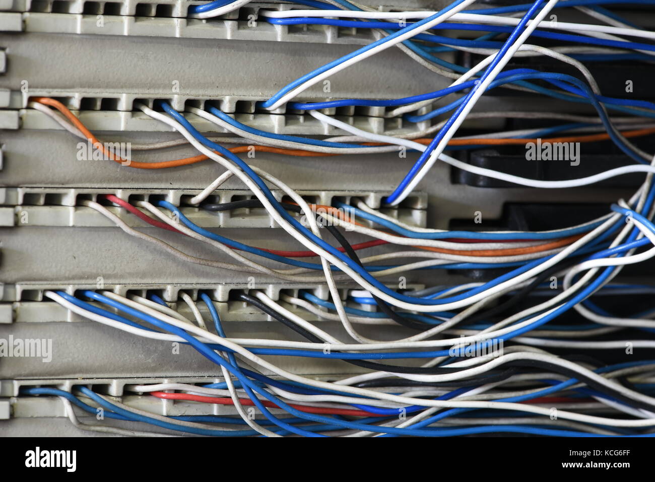 Telecommunication main distribution frame with cables, closeup Stock ...