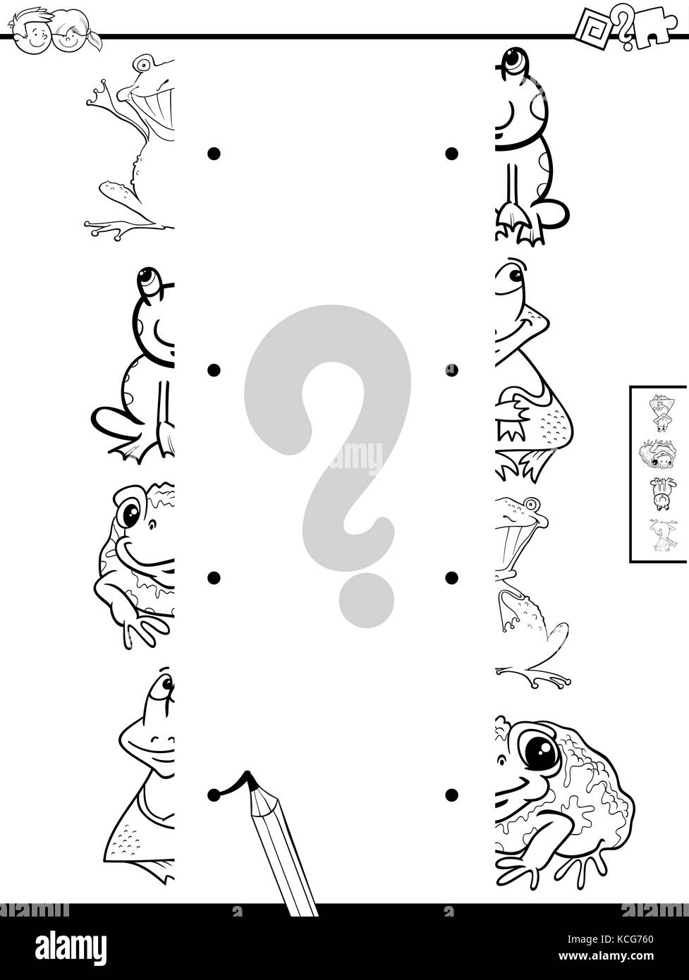 Black and White Cartoon Illustration of Educational Game of Matching ...