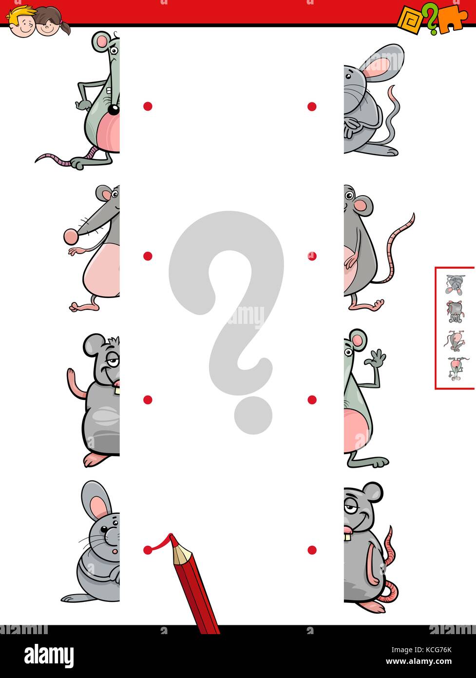 Cartoon Illustration of Educational Game of Matching Halves of Mice ...