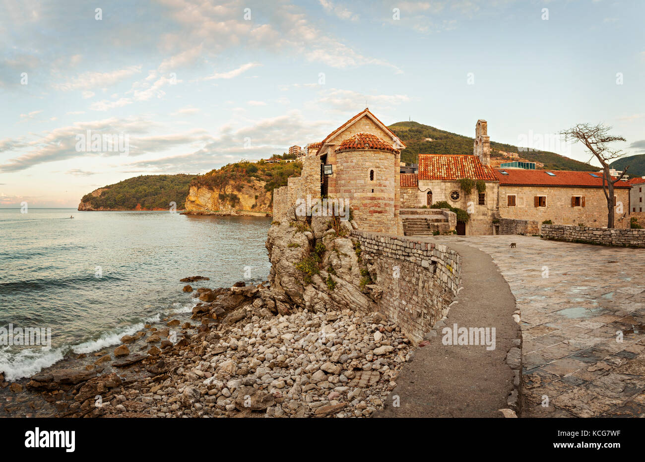 Church within the city walls of Budva old town (stari grad), Montenegro ...
