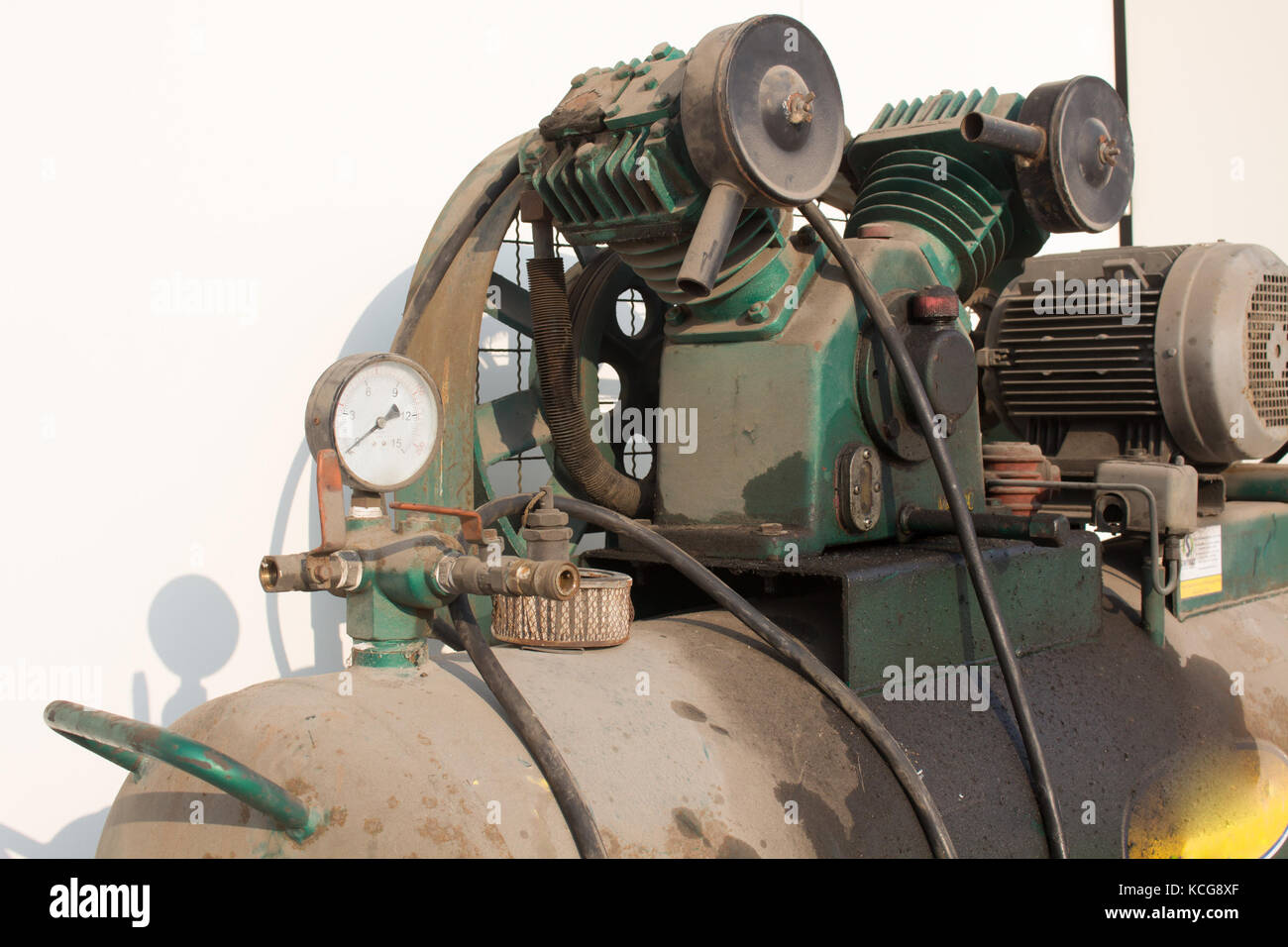 Gauge pressure on air compressor in pneumatic system Stock Photo - Alamy