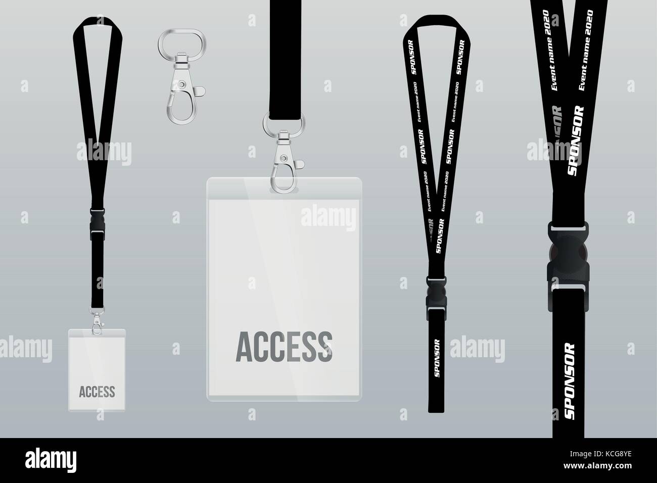 Set of lanyard and badge. Design example vip pass. Template vector ...