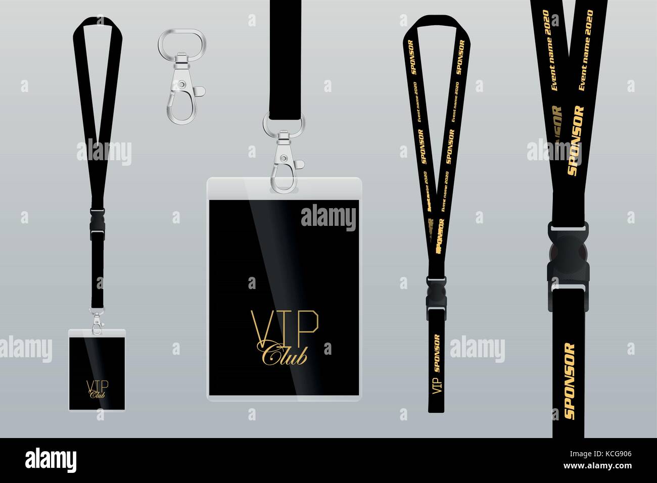 Set of lanyard and badge. Design example vip pass. Template vector ...