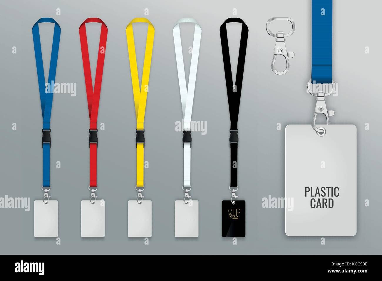 Set of lanyard and badge. Badge credit card measure. Metal piece ...