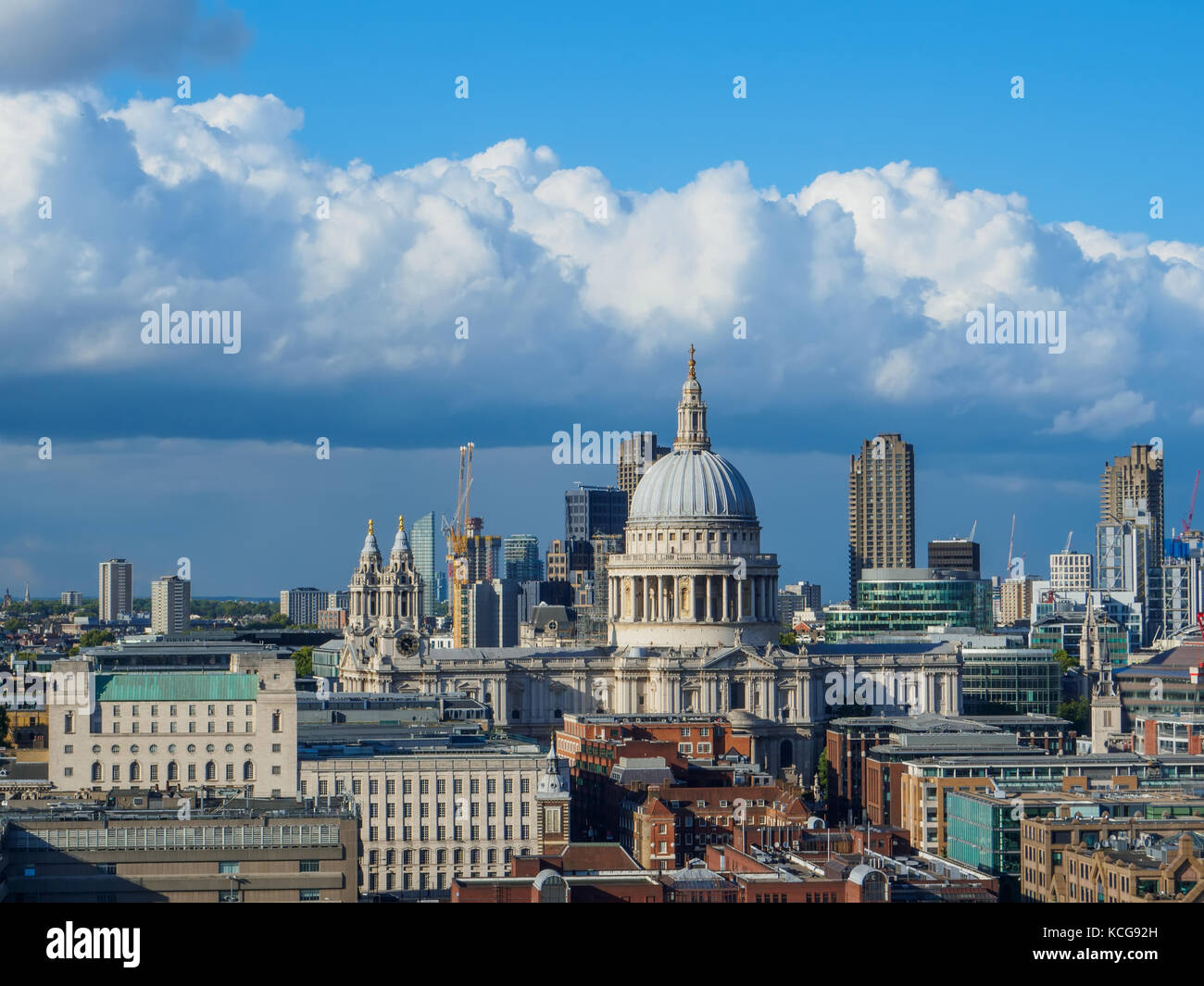 London skyline with a view of St Paul's Cathedral and skyscrapers of ...