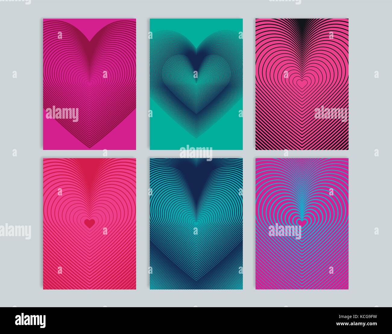 Set of cards with background illustration of heart. Modern line design ...