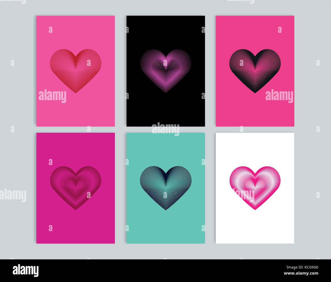 Set of cards with background illustration of heart. Modern line design ...
