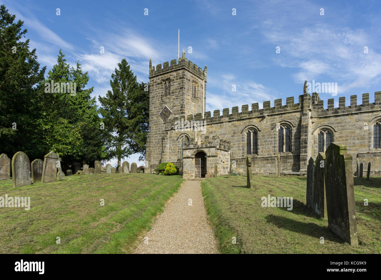 The exterior of the church of St Cuthbert in the Yorkshire village of ...