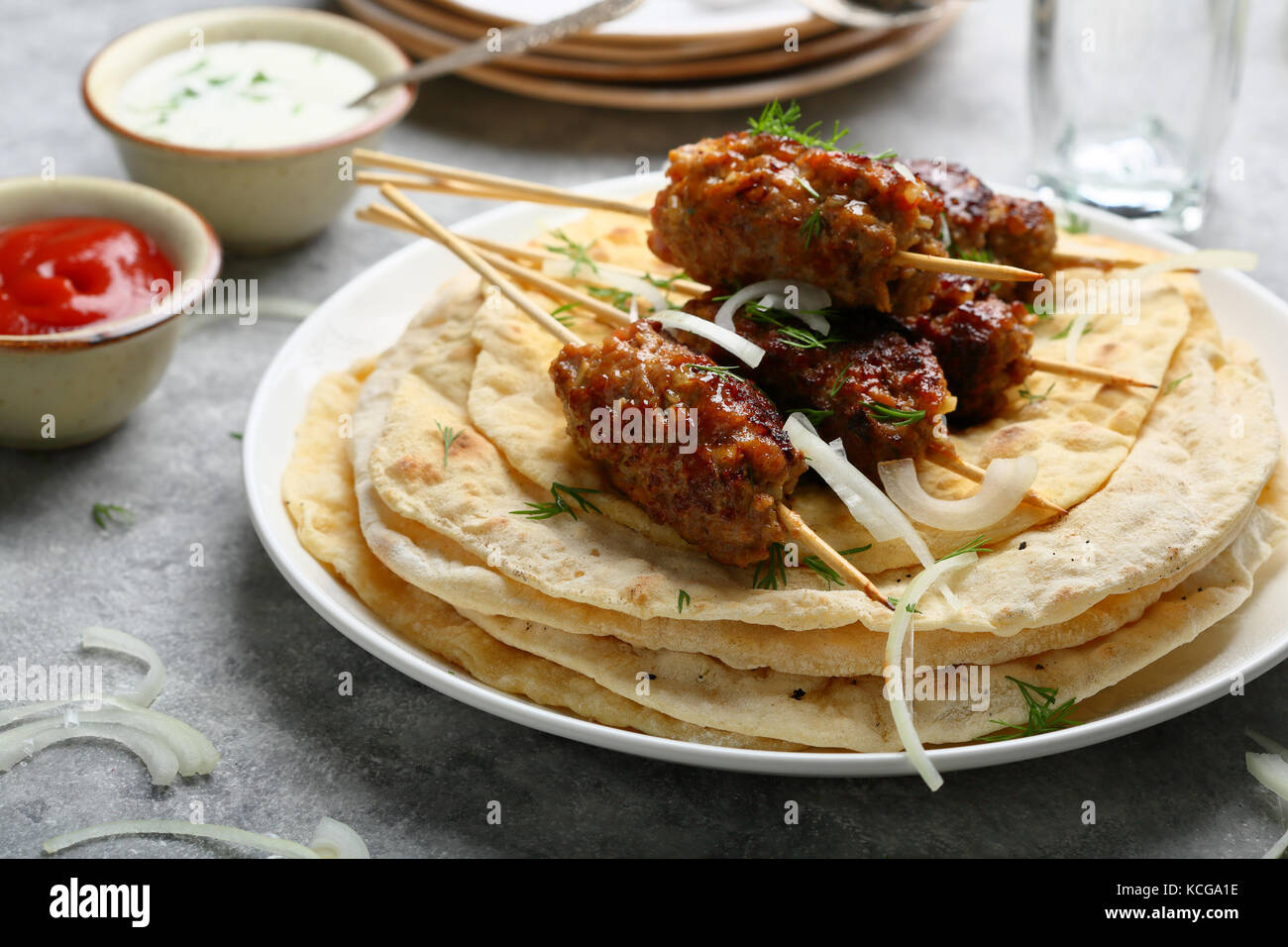 Turkish beef kebab, food closeup Stock Photo - Alamy