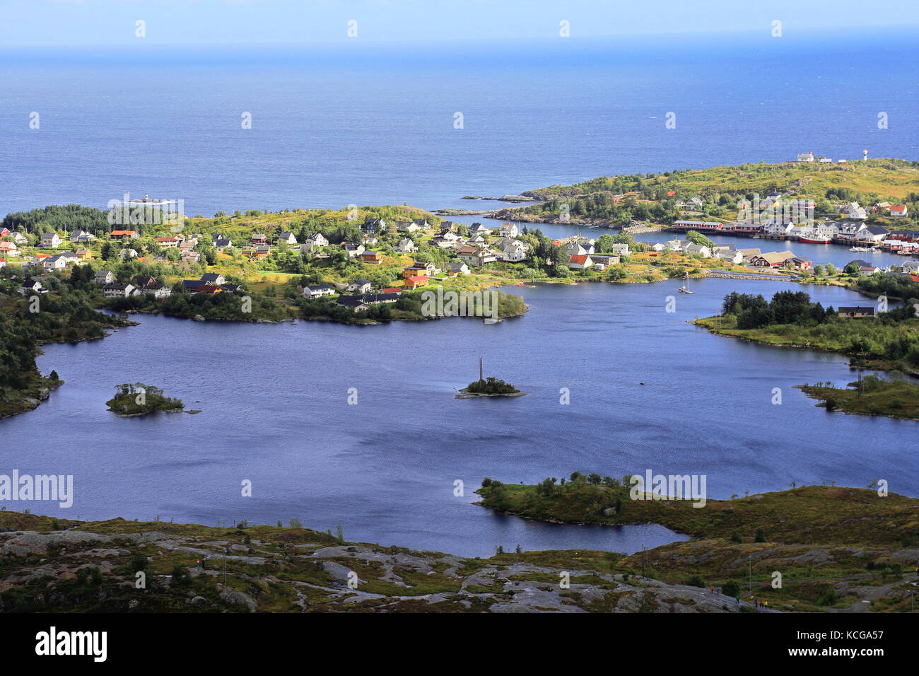 View from a hiking trail at Sorvagen village, Lofoten Islands, Norway ...