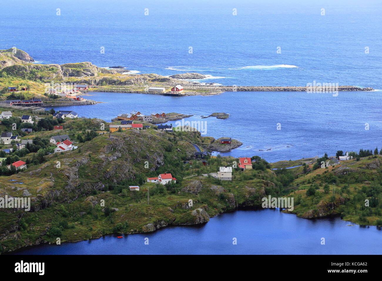 View from a hiking trail at Sorvagen village, Lofoten Islands, Norway ...