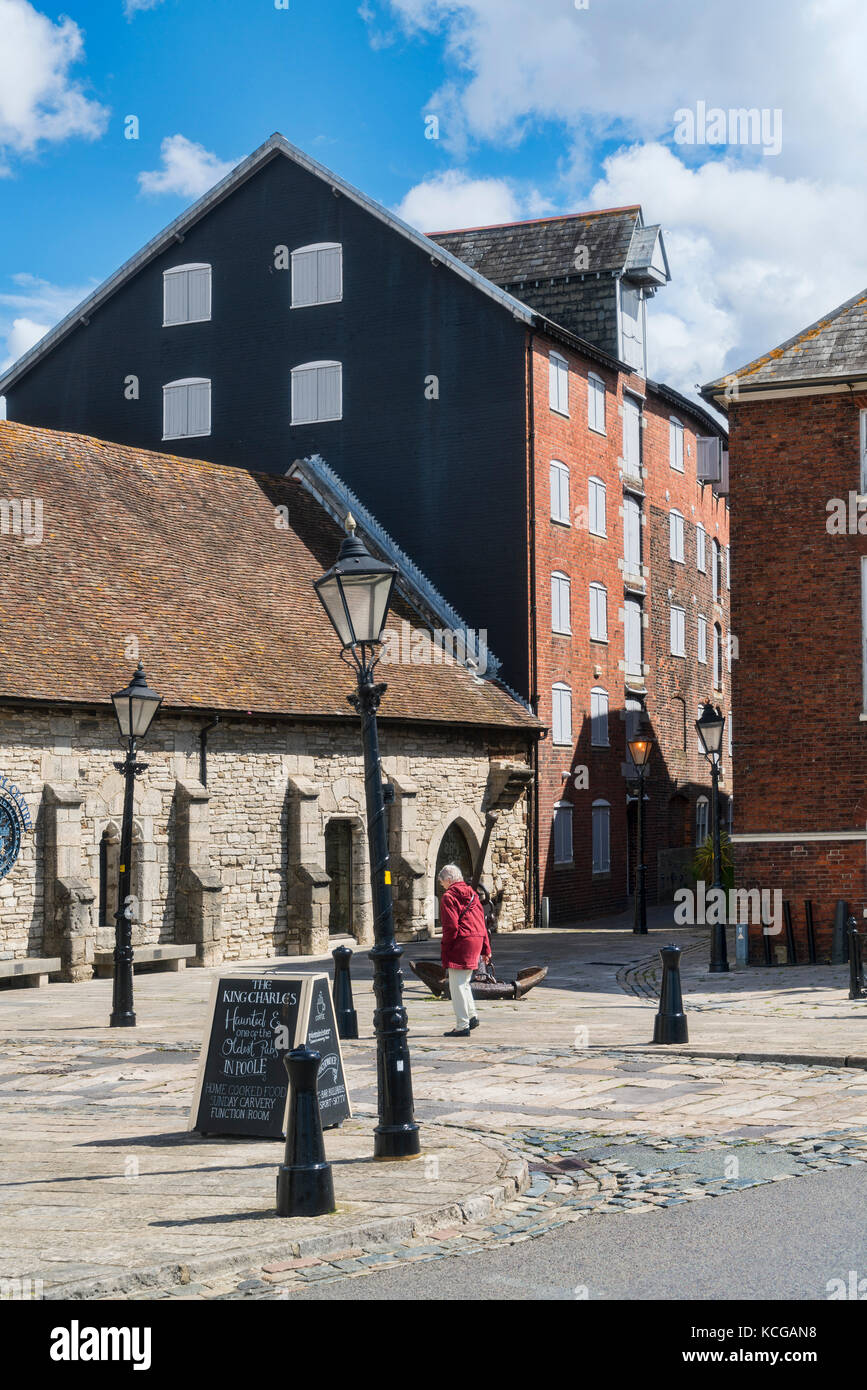 Historic buildings, Quay, Poole harbour marina, Dorset, England; UK ...
