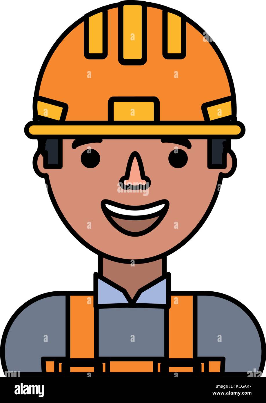 cartoon builder man with safety helmet icon over white background ...