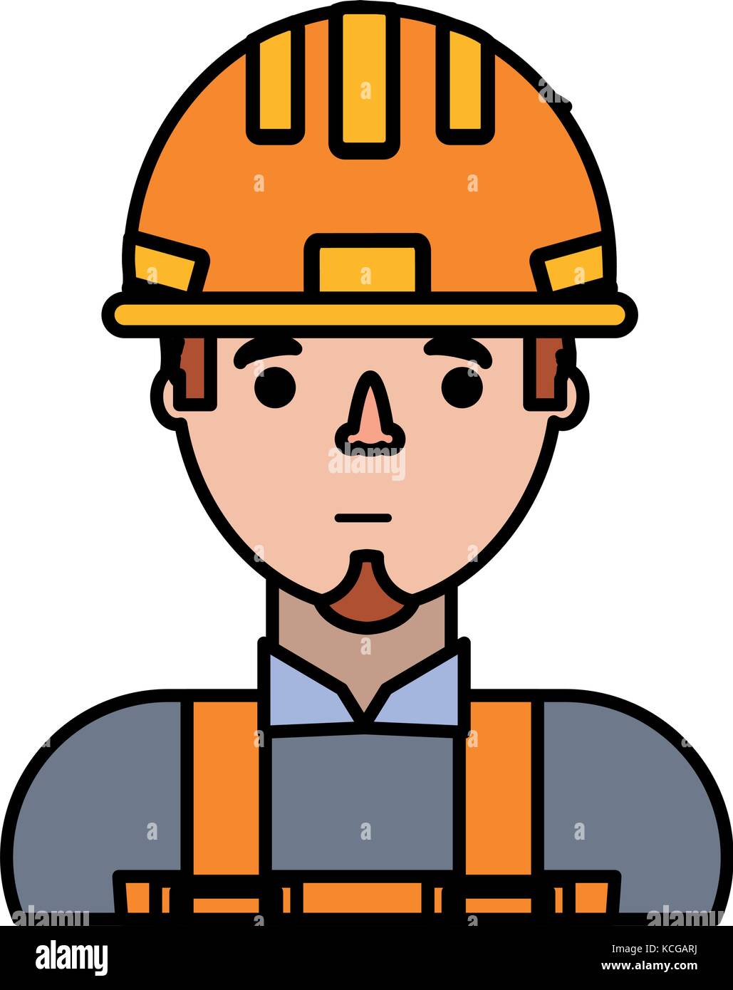 cartoon builder man with safety helmet icon over white background ...
