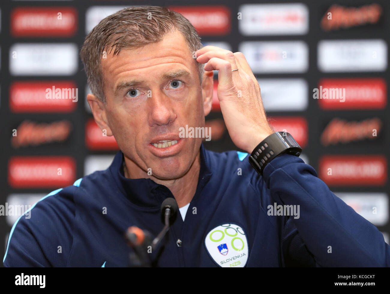 Slovenia manager Srecko Katanec during the press conference at Wembley ...