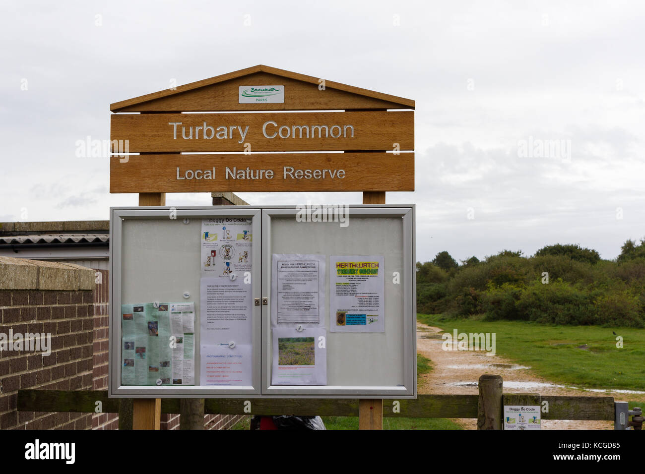 Turbary Common Local Nature Reserve entrance, notice board, Dorset, UK ...