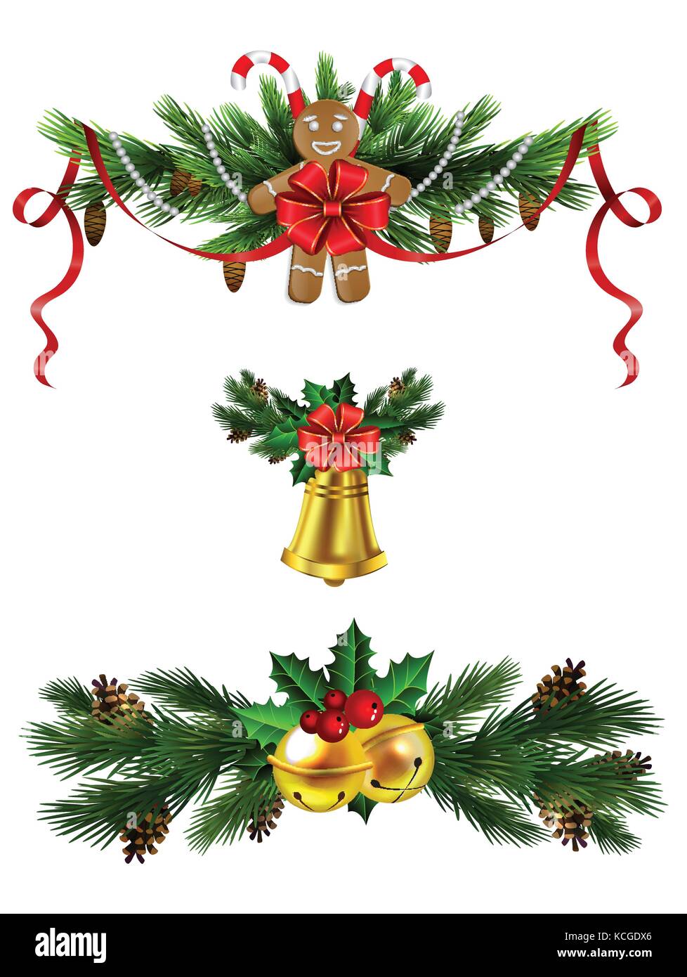 Christmas decoration evergreen trees and bell Stock Vector Image & Art ...