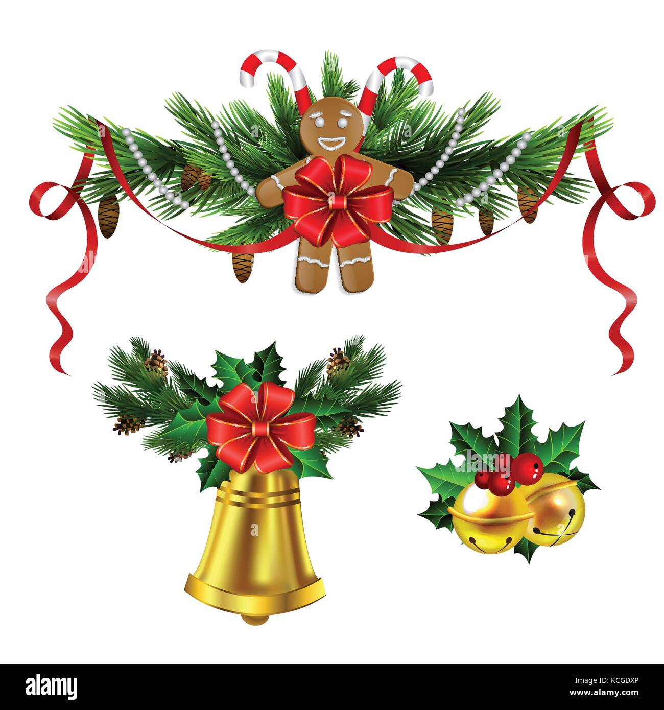 Christmas decoration evergreen trees and bell Stock Vector Image & Art ...