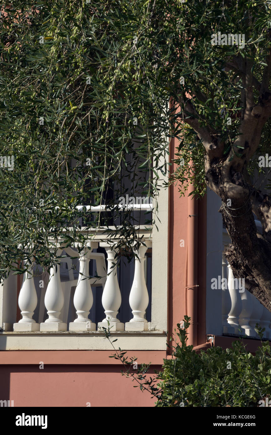 Atypically Greek balcony with baluster columns as supports in the ...
