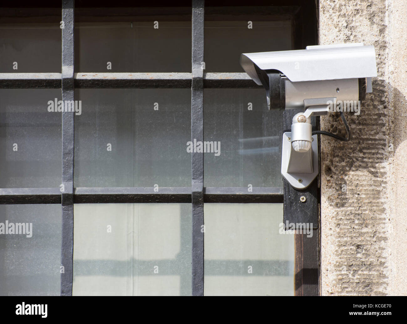 Security with a video surveillance camera at a jailhouse window Stock ...