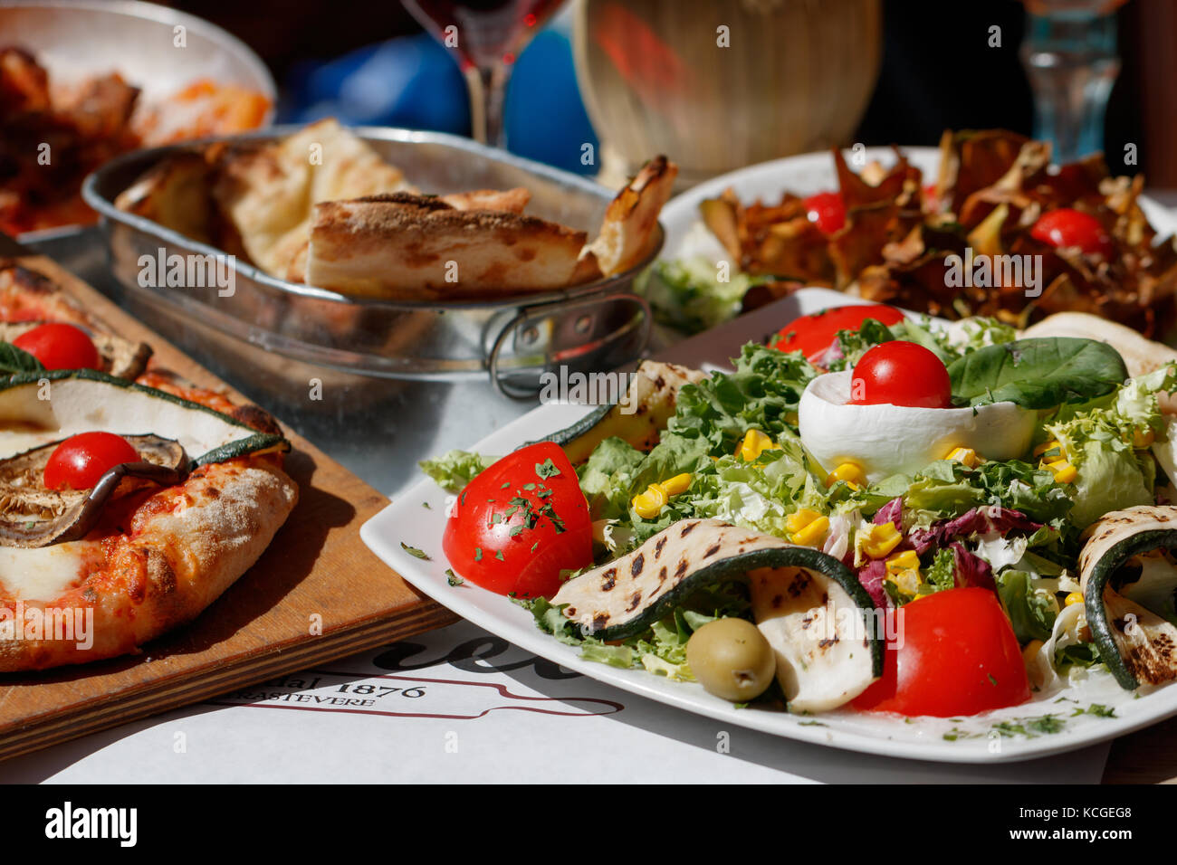 Street food in Italy: served lunch with fresh vegetables and grilled ...
