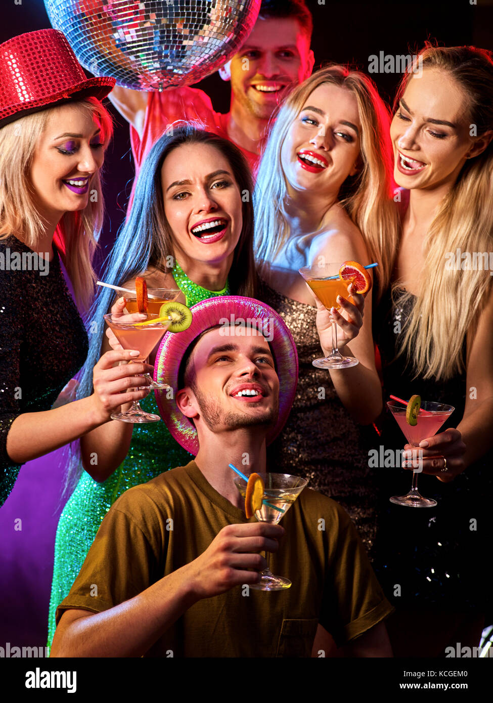 Dance party with group people dancing and disco ball Stock Photo - Alamy