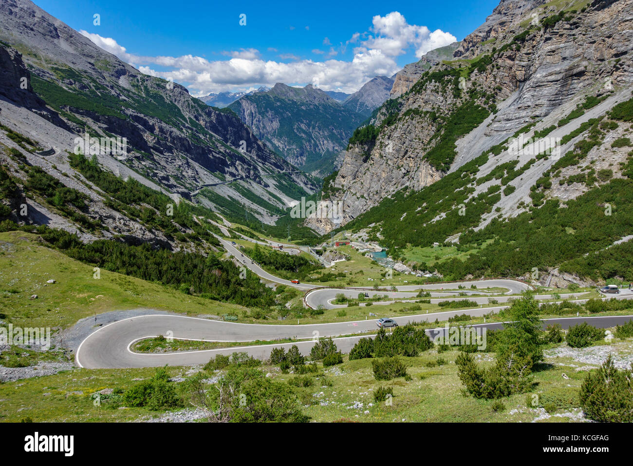 View of serpentine road, Stelvio Pass from Bormio Stock Photo - Alamy