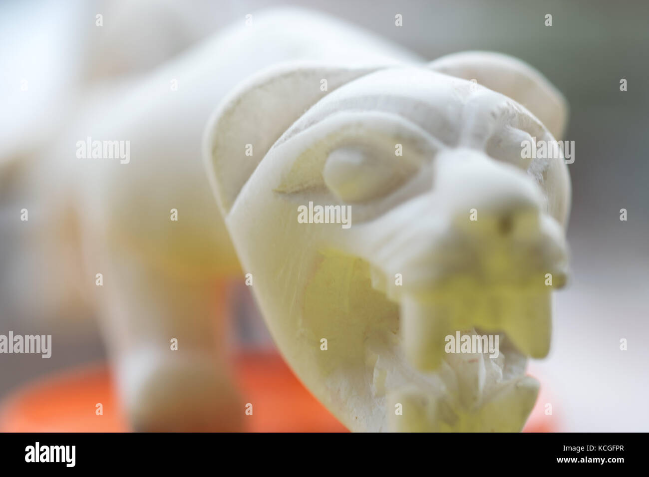 Figure of a Puma carved in white marble. The puma is one of the sacred ...