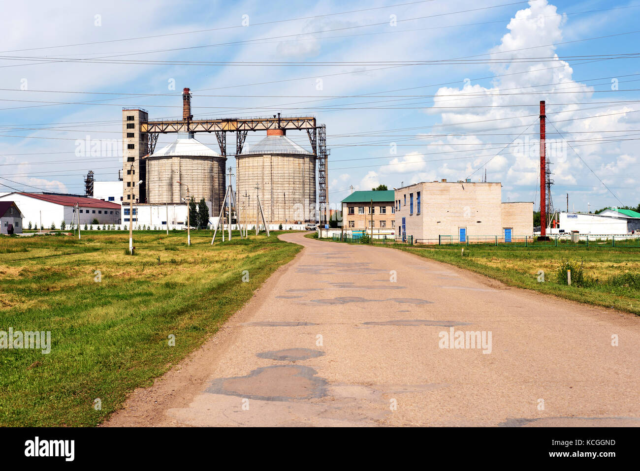 Two huge grain storage tanks used for storing cereals and farm produce ...