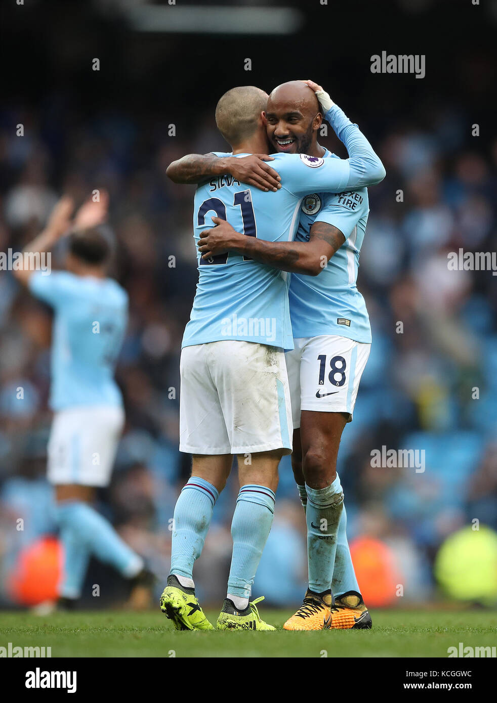 Manchester City's David Silva (left) and Fabian Delph celebrate after ...