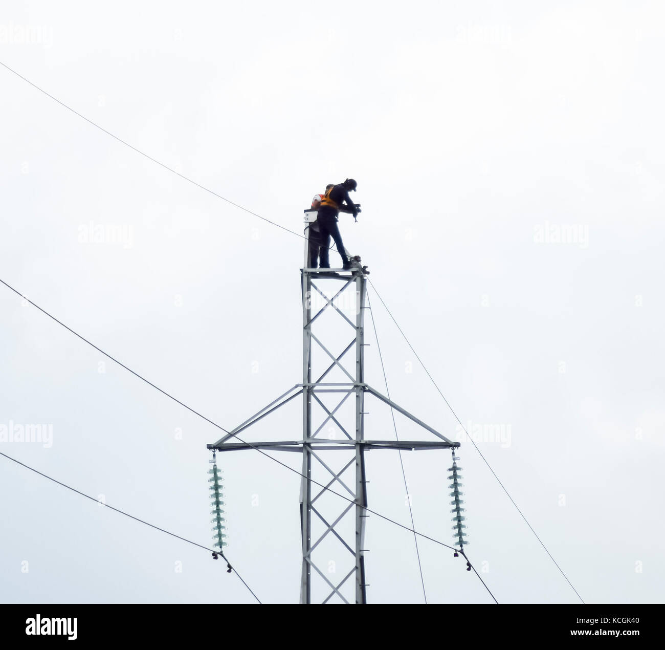 Power line support, insulators and wires. Appearance of a design ...