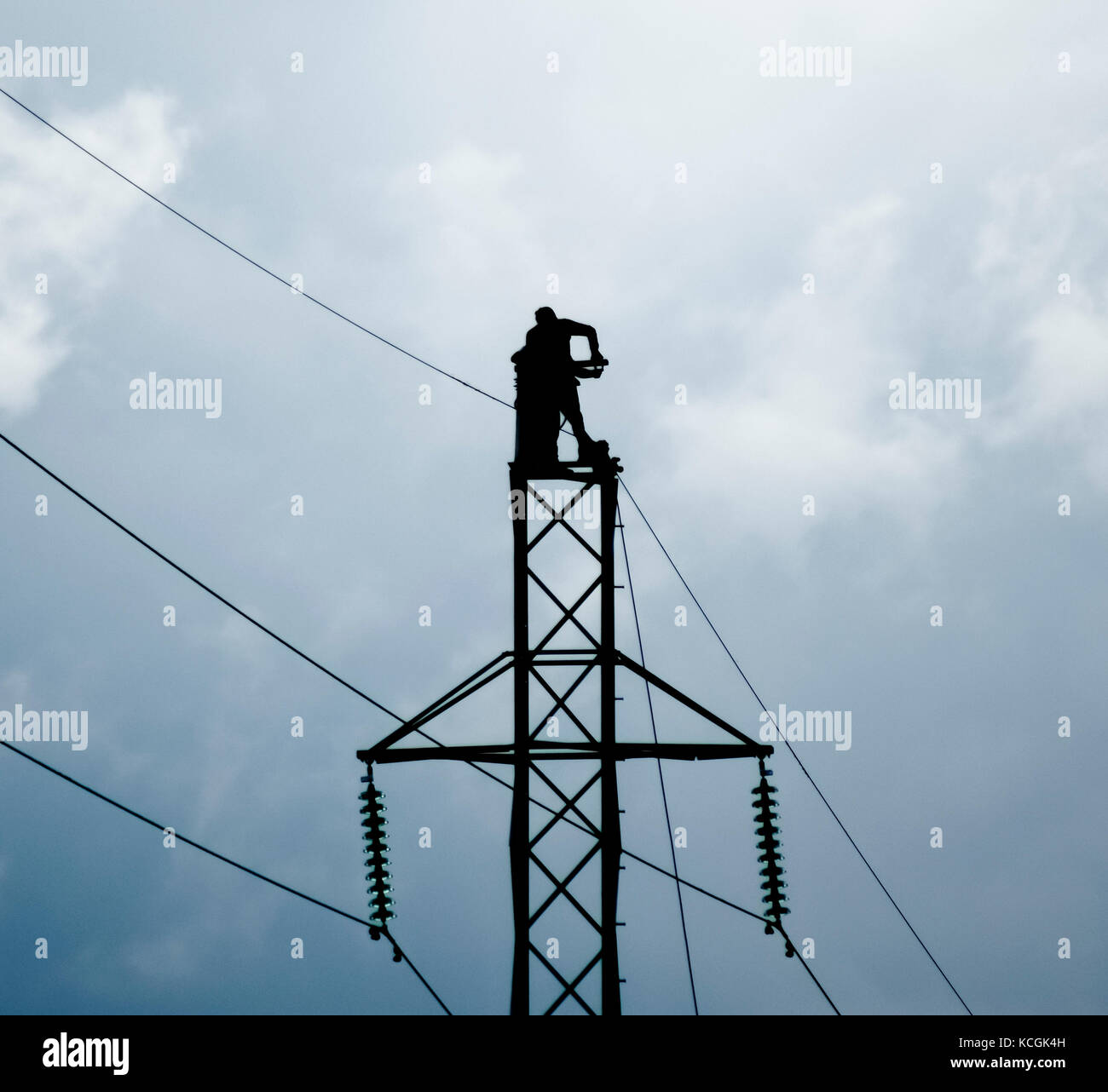 Power line support, insulators and wires. Appearance of a design ...